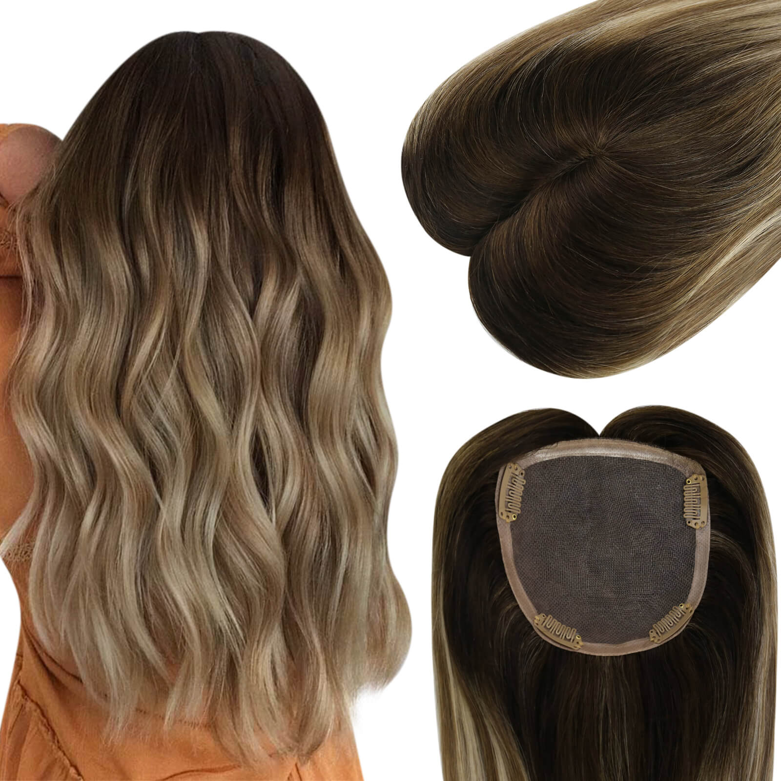 Lace Human Hair Wig Toppers Real Human Hair Balayage Brown 3/8/22 Easyouth
